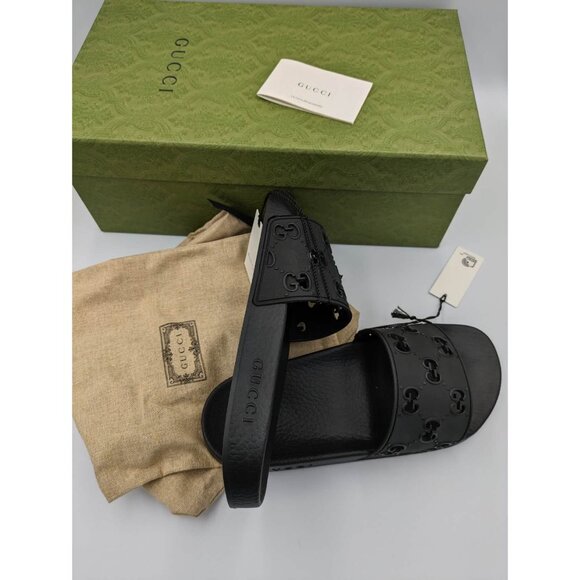 Gucci | Shoes | Gucci Mens Gg Monogram Logo Rubber Pool Slides Flat ...